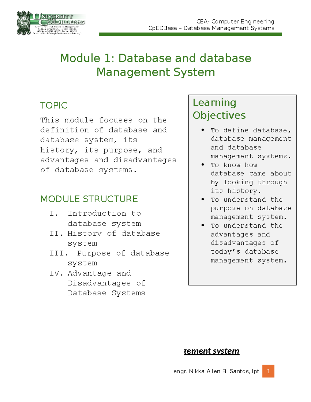 Module 1: Intro to Database Management System - Key Concepts & History - Studocu