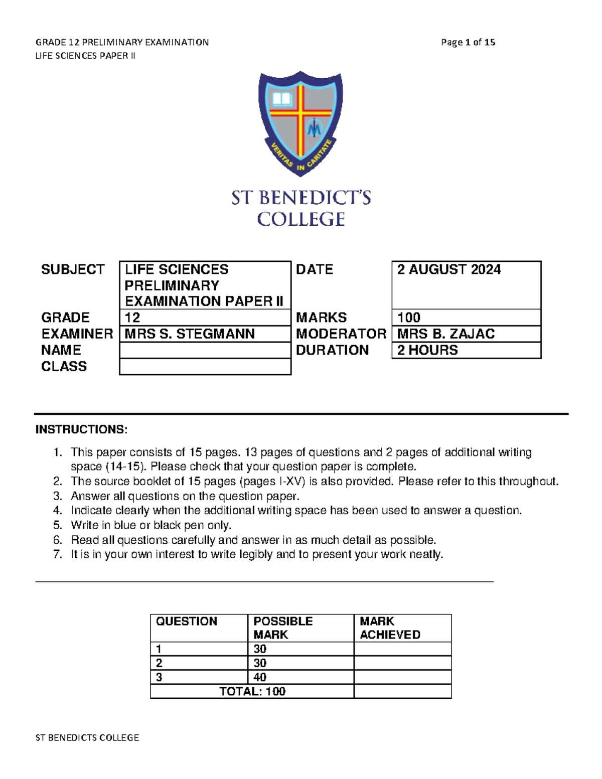 Prelim paper 2 final - Practice - LIFE SCIENCES PAPER II SUBJECT LIFE ...