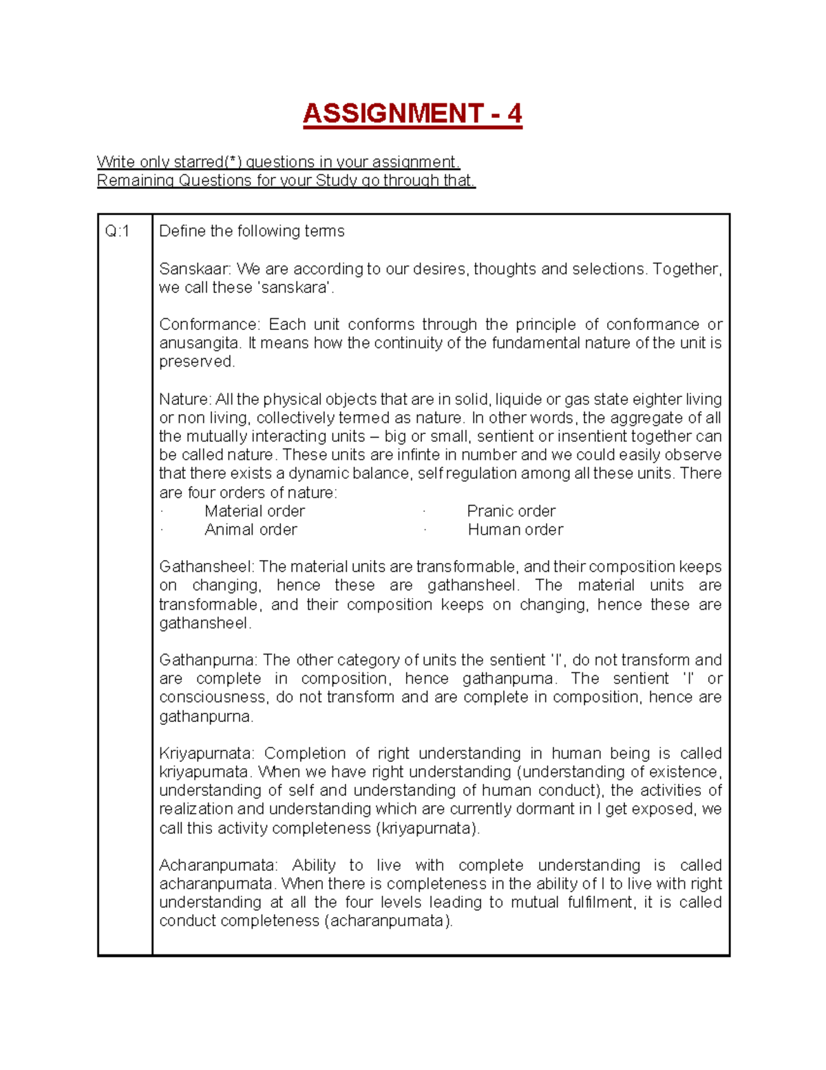 Assignment 4: Key Concepts in Human Order and Nature (UHV-II) - Studocu