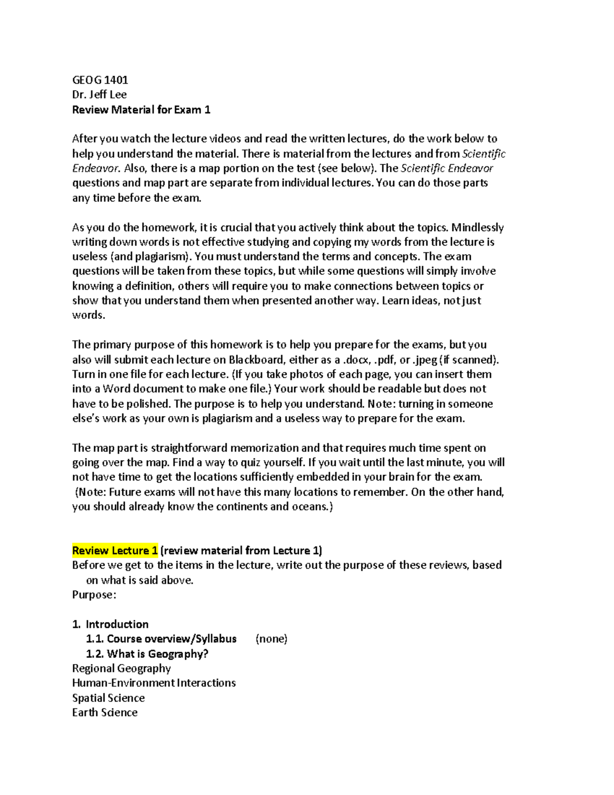 GEOG 1401 Exam 1 Homework Review and Study Guide - Studocu