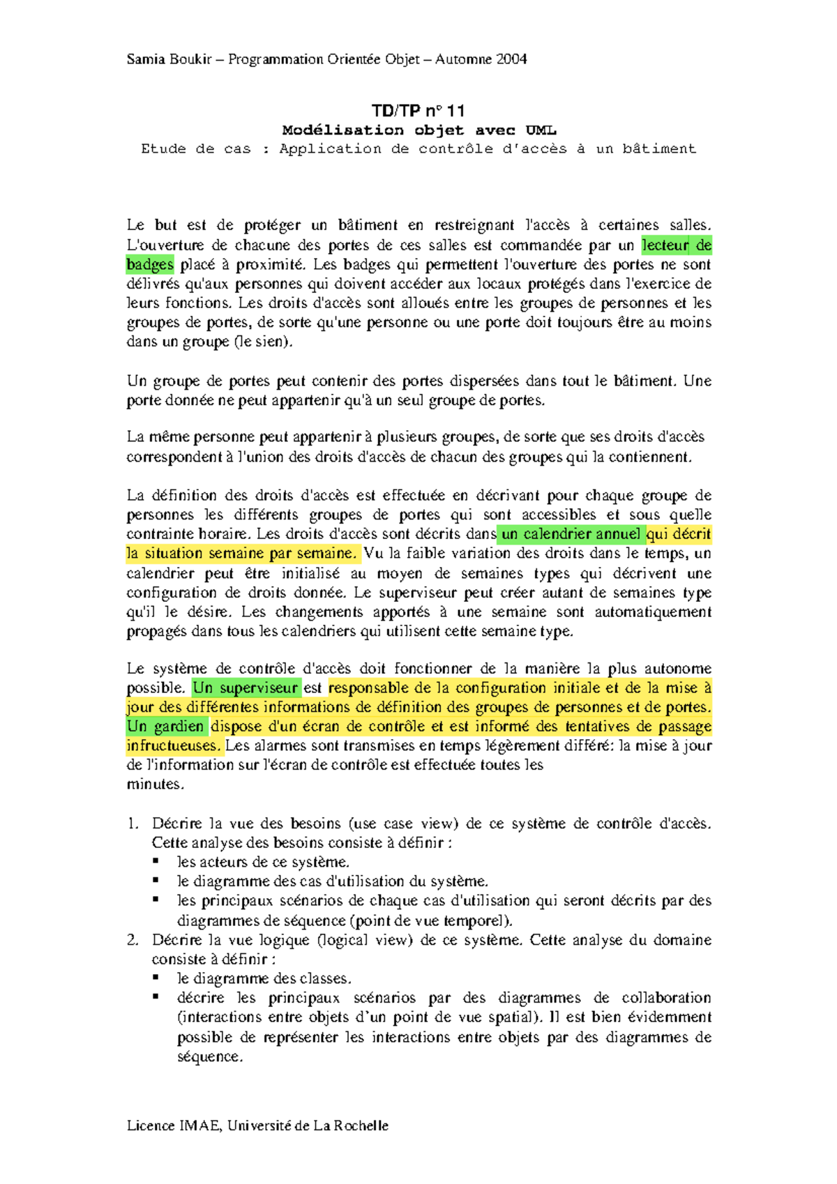 TD11 - Modélisation Objet avec UML pour Application de Contrôle - Studocu