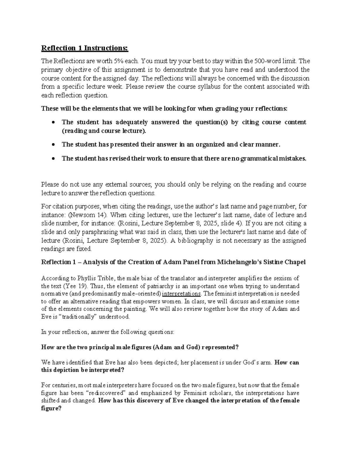 Reflection 1: Analyzing the Creation of Adam Panel in Context - Studocu