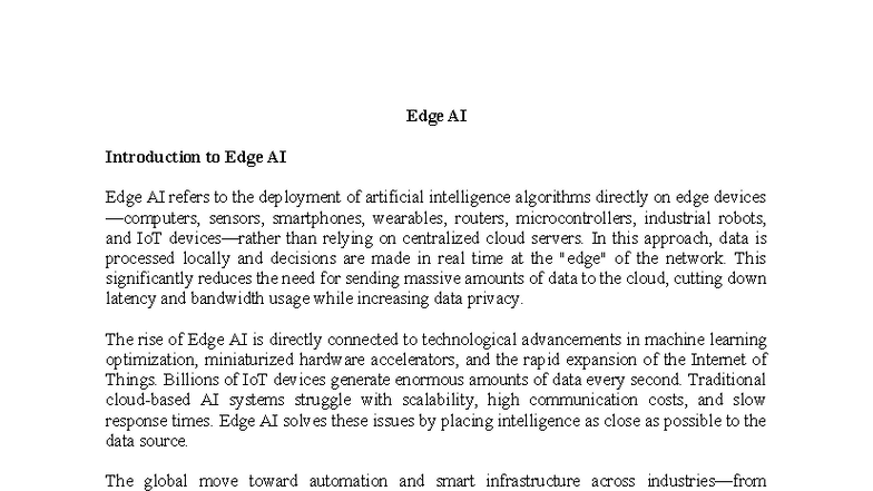 Edge AI Overview and Python Implementation for AAI Course - Studocu
