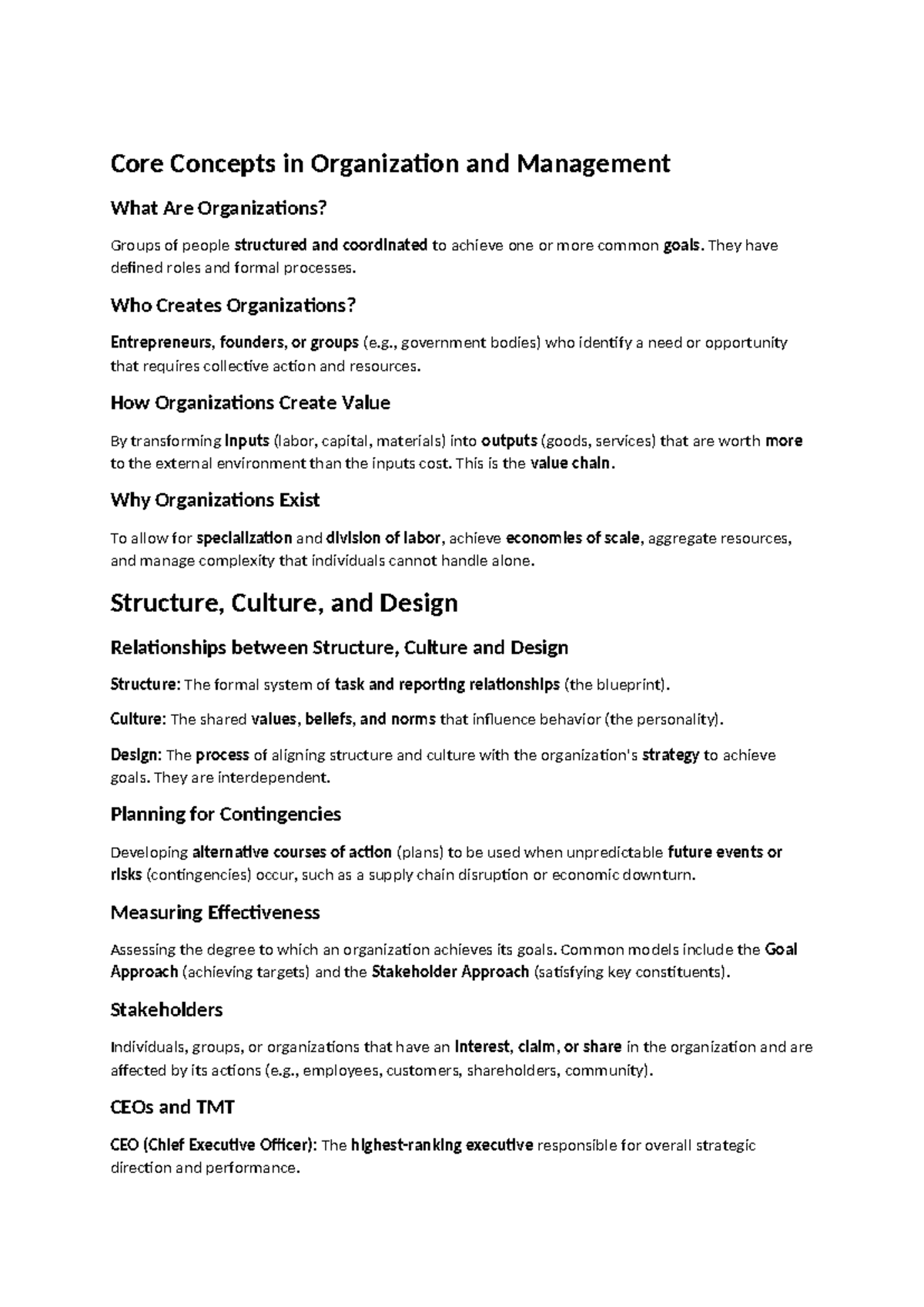 Core Concepts in Org & Mgmt: Understanding Organizations - Studeersnel