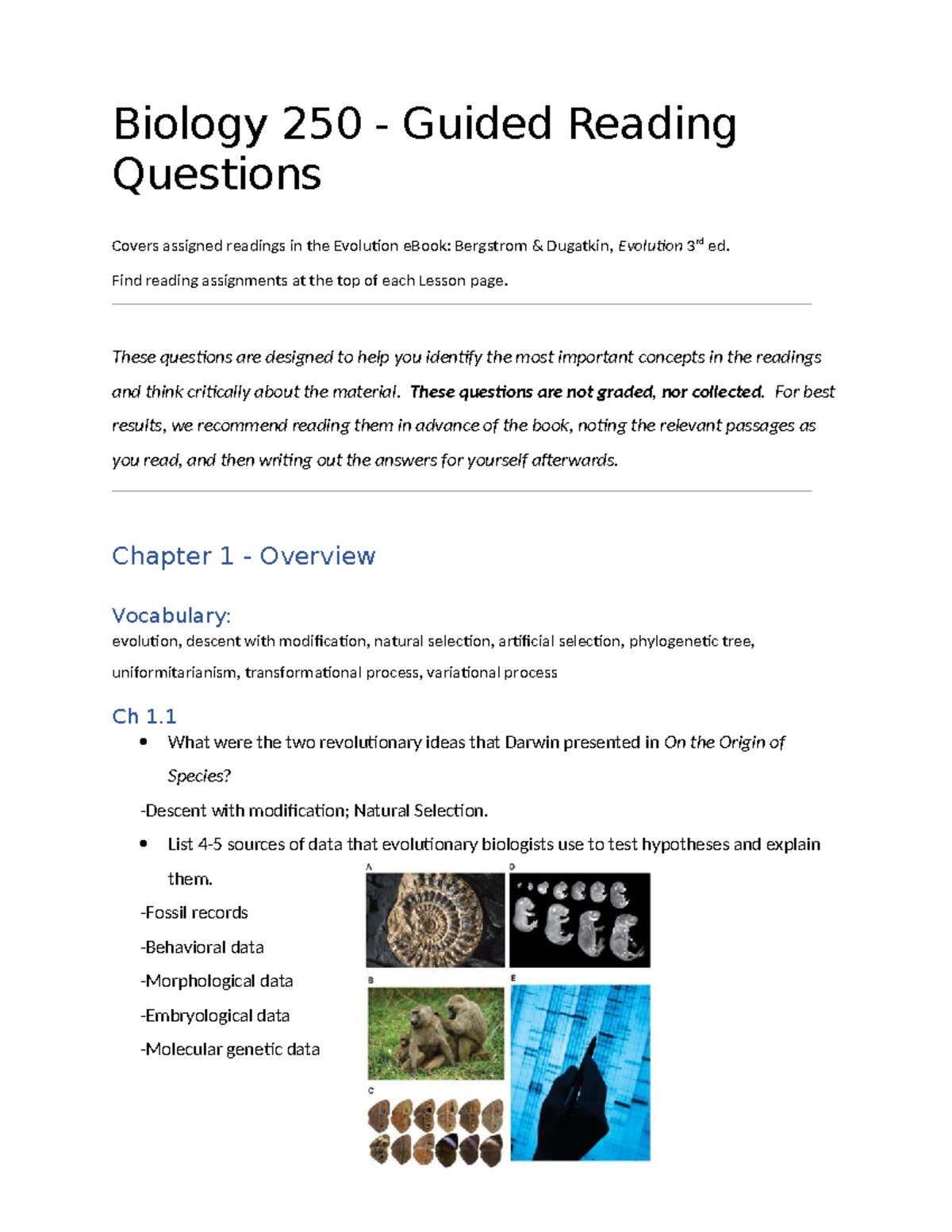 Biology 250 GRQ: Evolution eBook Reading Questions & Concepts - Studocu