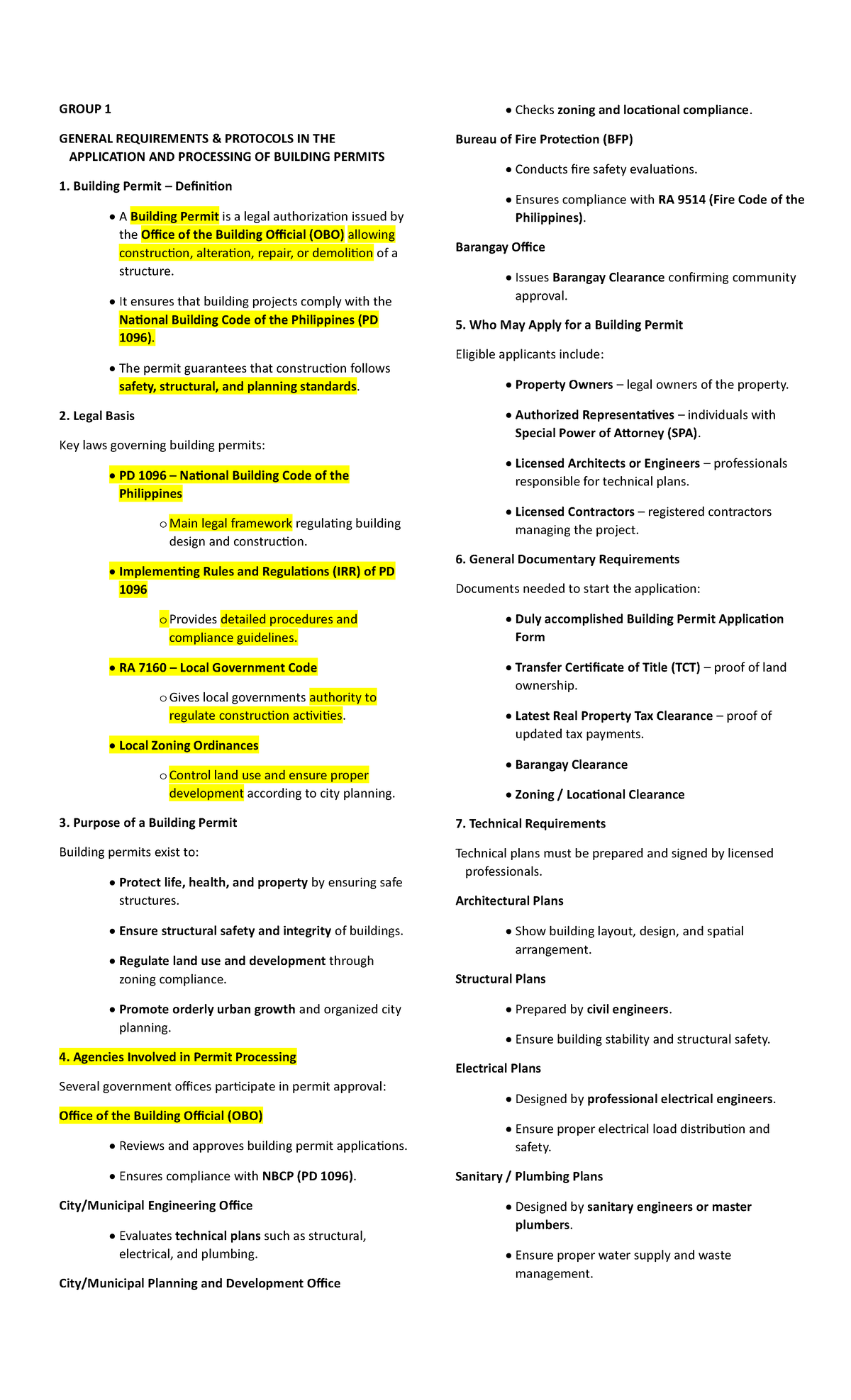 Profprac - Building Permit Compliance and Zoning Requirements Notes ...