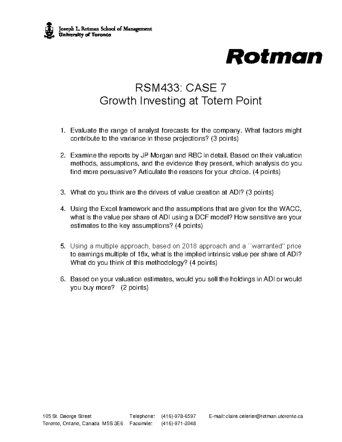 RSM433: Case Study 7 - Growth Investing at Totem Point Analysis - Studocu