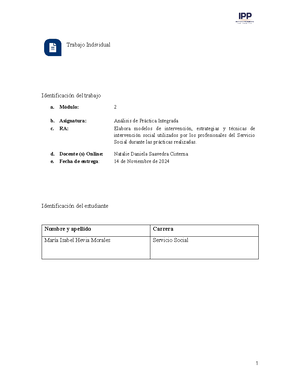 M3 Práctica Integrada: Planificación de Intervención Social Sistémica - Studocu