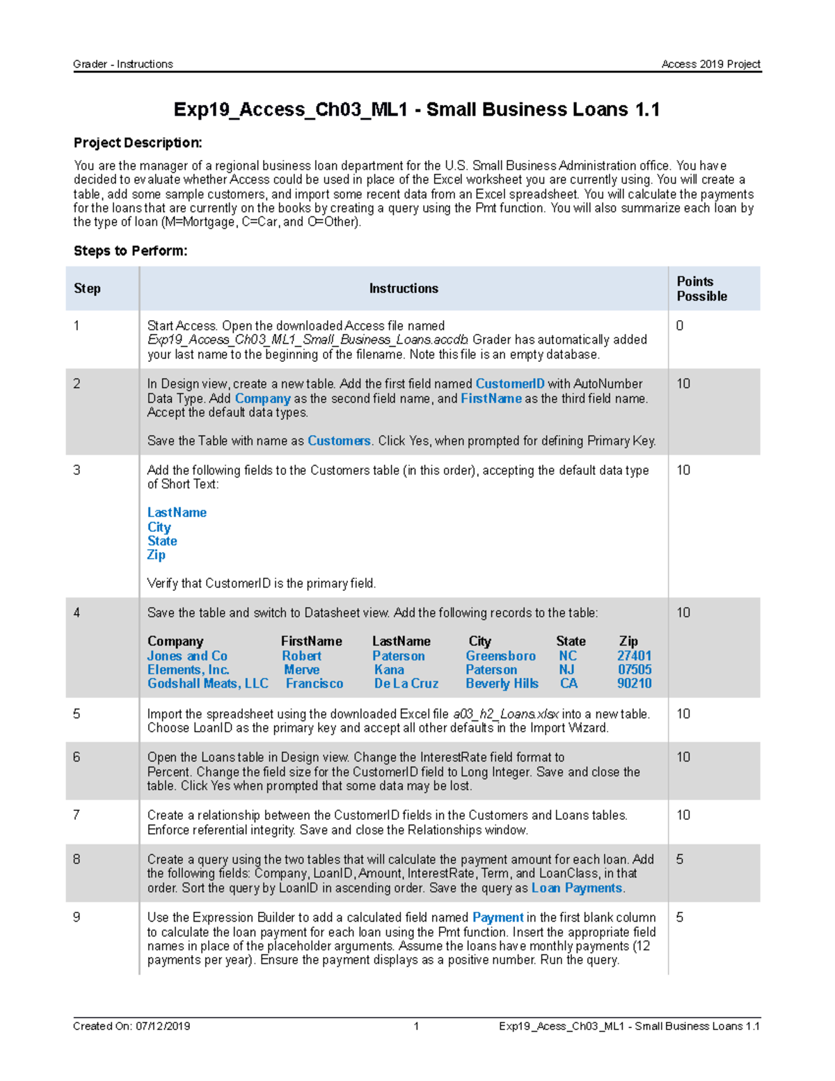 Exp19 Access Ch03 ML1 Small Business Loans Project Instructions - Studocu