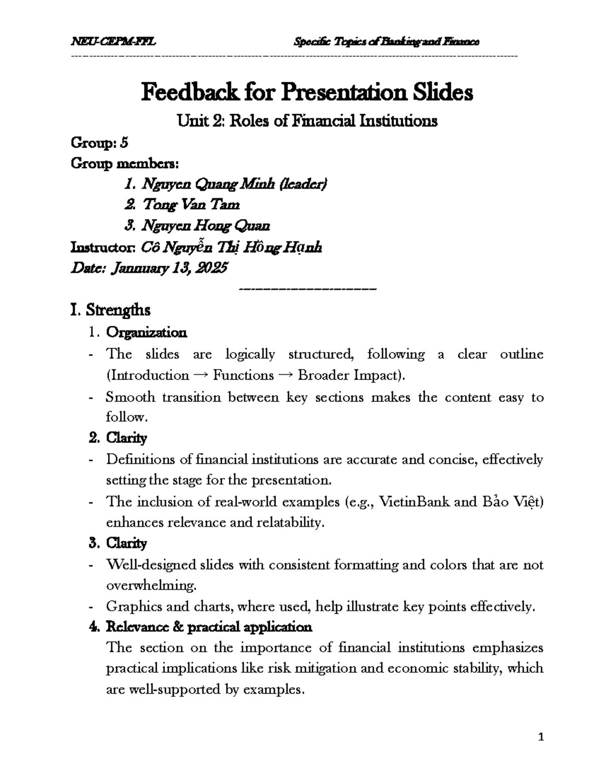 Feedback for G5 - Feedback for Presentation Slides Unit 2 : Roles of ...