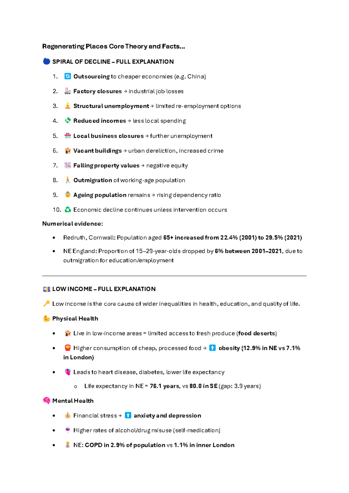 Regenerating Places: Core Theory and SPIRAL OF DECLINE Explained - Studocu