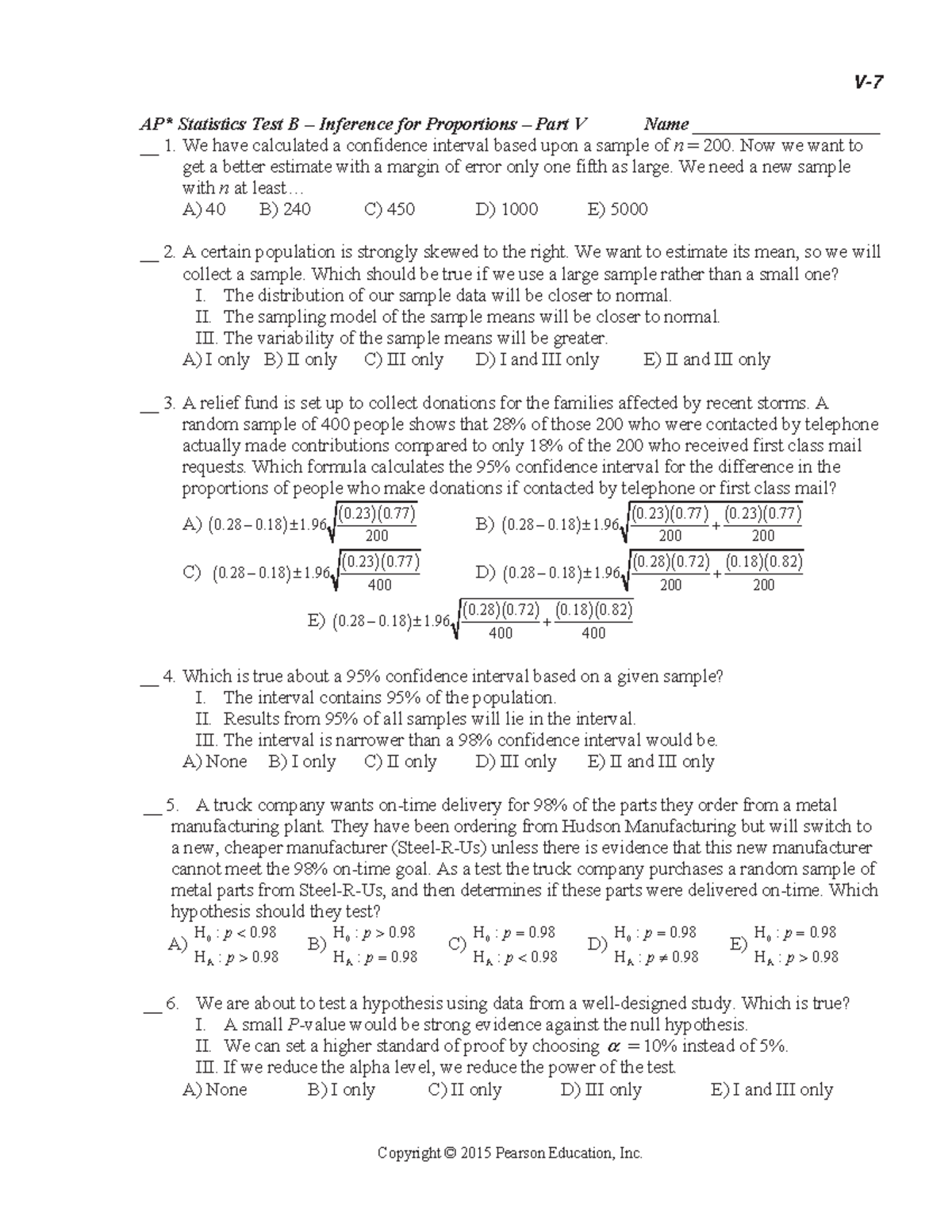 Unit 5 Review Algebraic Problems and Practice - _AP Statistics Test B ...