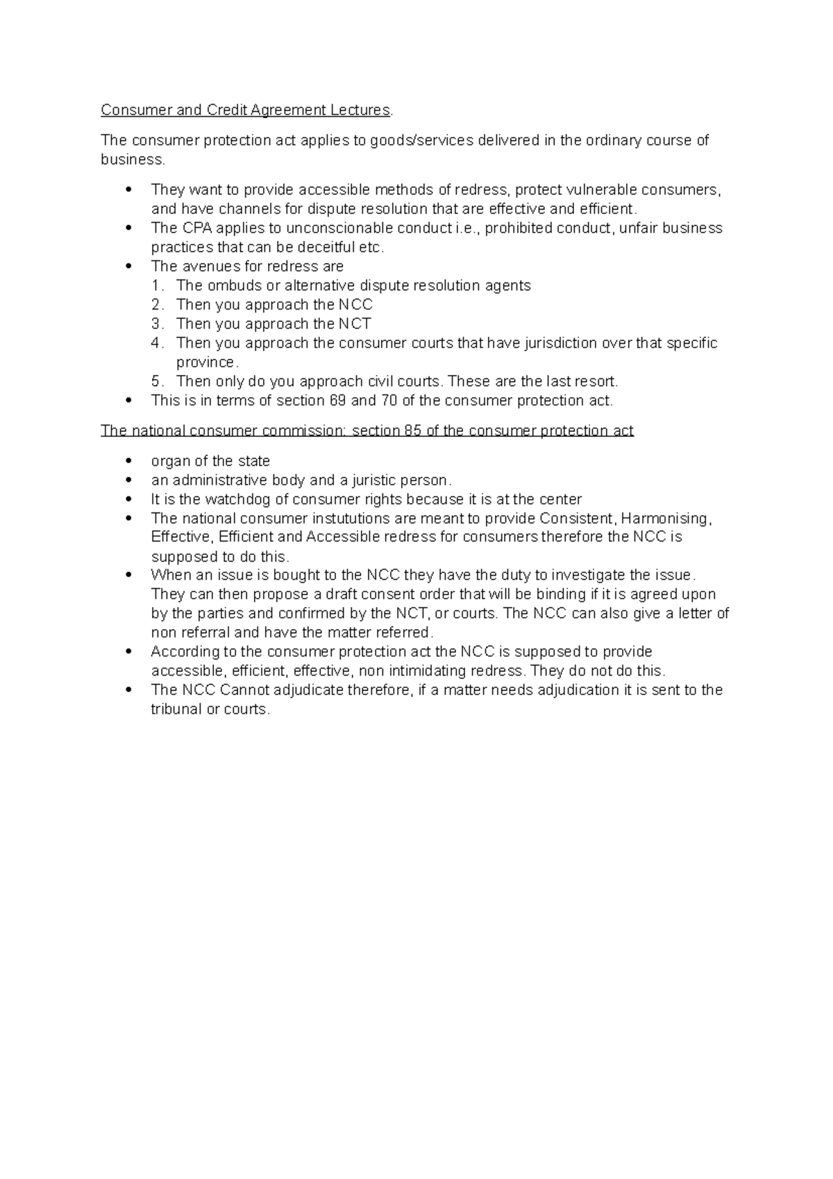Consumer and Credit Agreement Lecture Notes: Key Insights and Overview ...