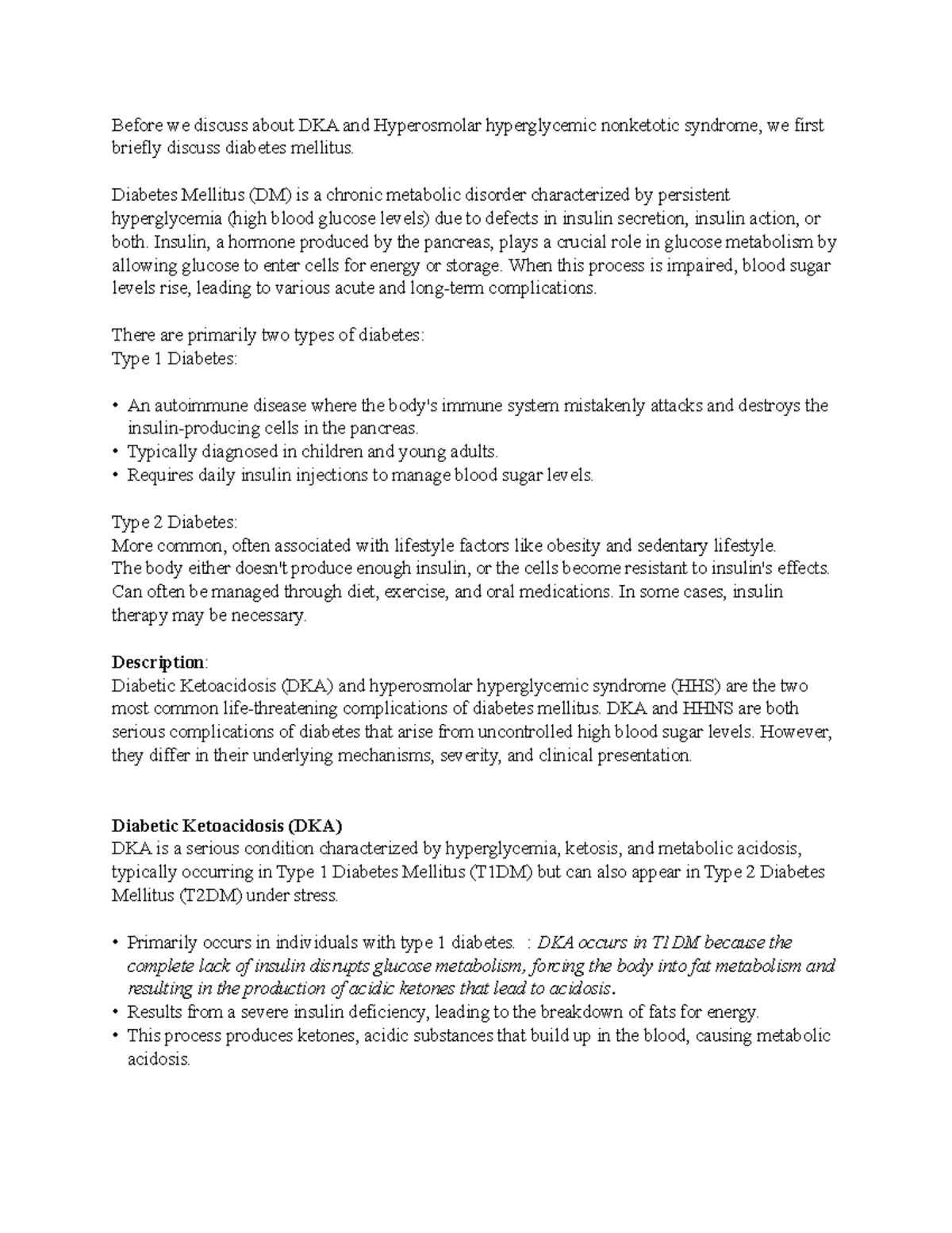 Comparison of DKA and HHNS - Before we discuss about DKA and ...