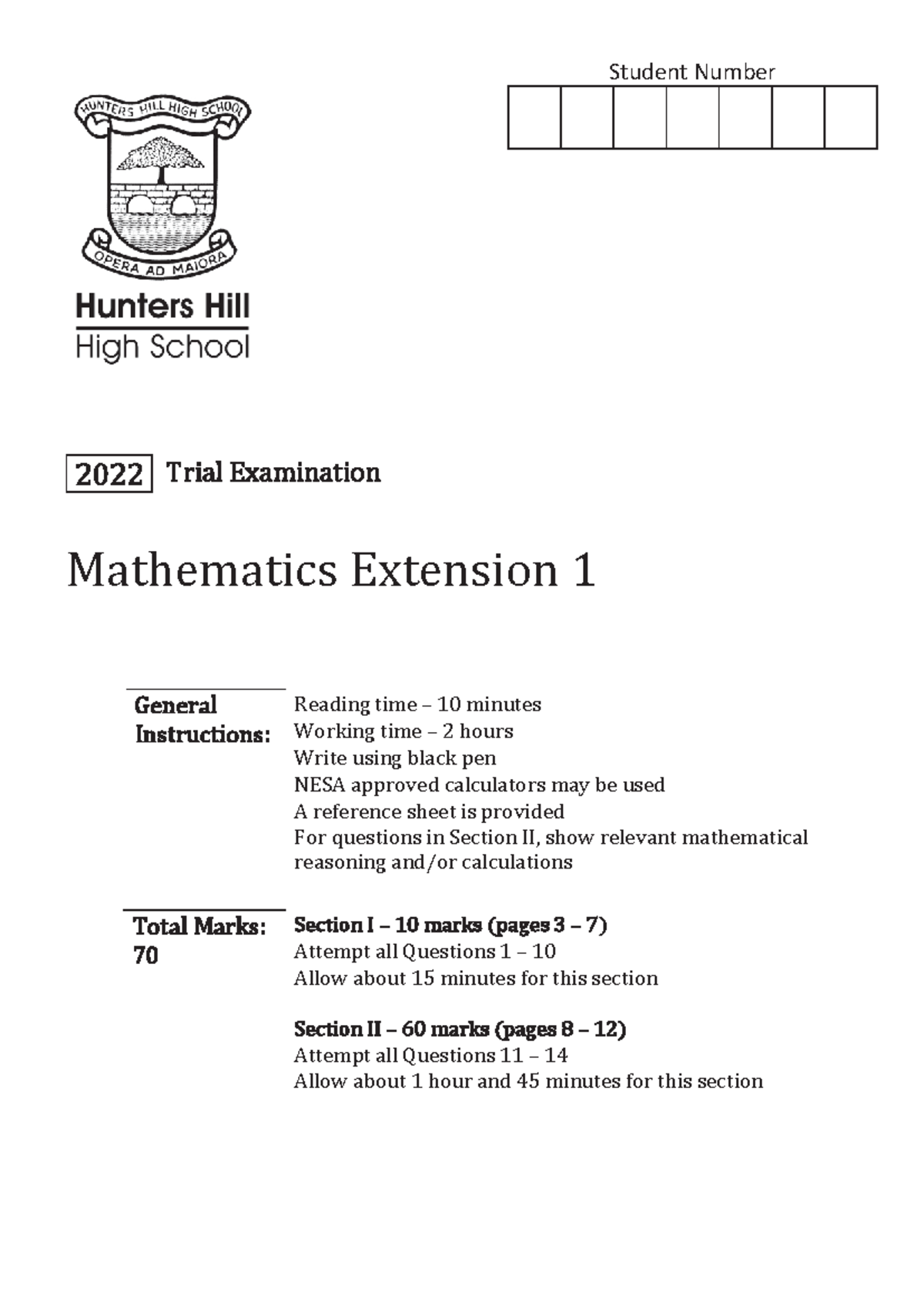 2022 Mathematics Extension 1 Trial Exam Solutions - Studocu