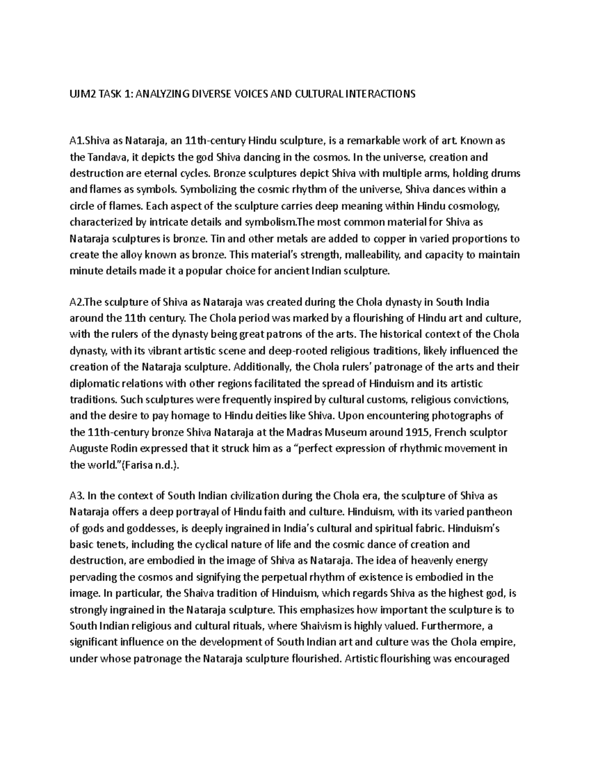 UJM2 TASK 1: Cultural Interactions in Art - Nataraja & O'Sullivan's ...