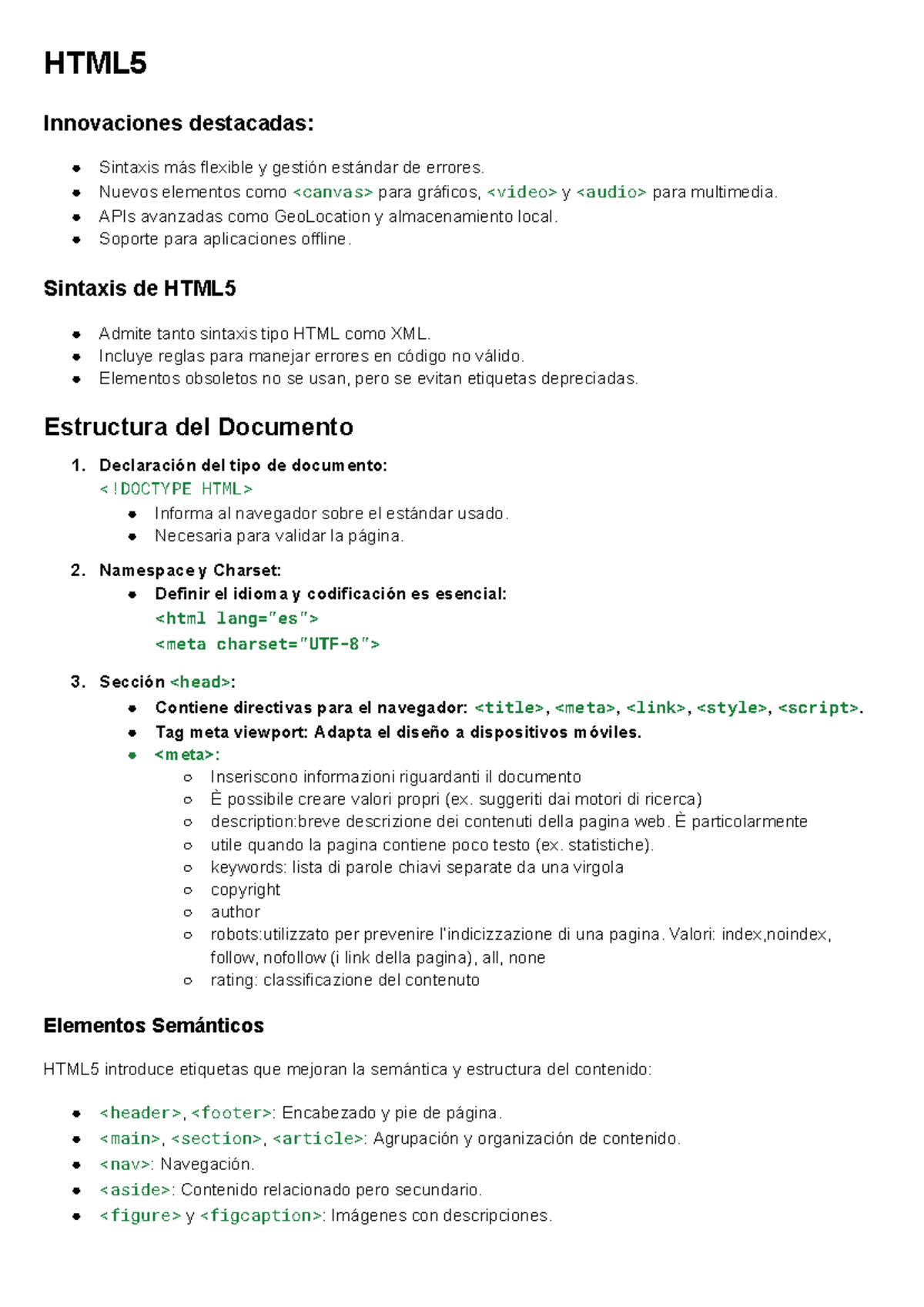 HTML5: Innovaciones y Estructura del Documento - Studocu