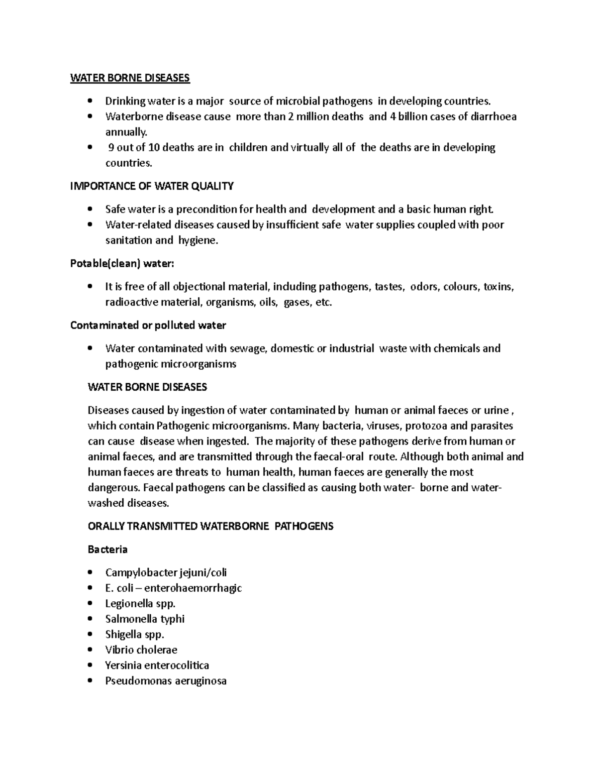Water Borne Diseases - Lecture Notes on Health Risks and Prevention ...