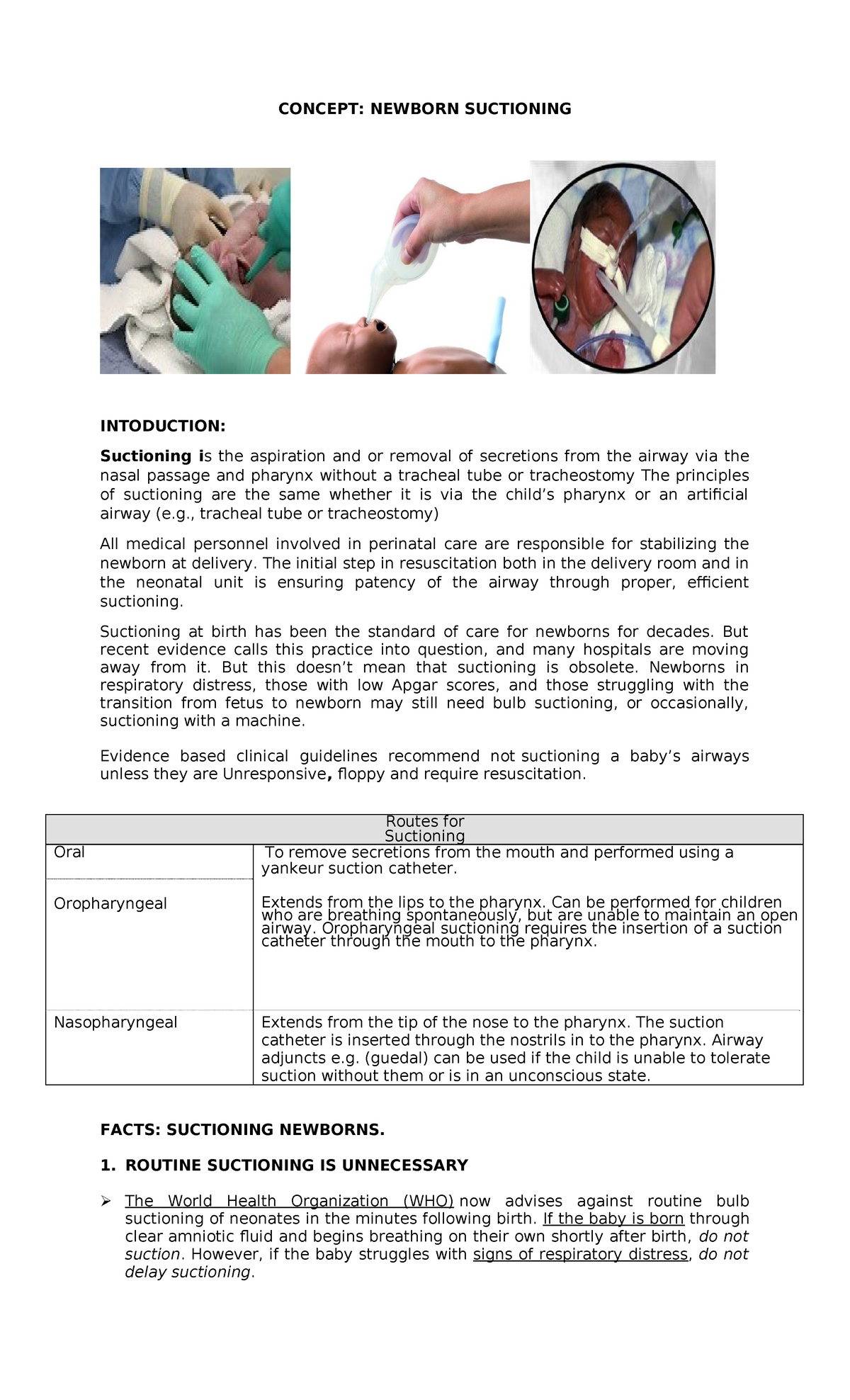 Newborn Suctioning & Heimlich Maneuver Guidelines (HS101) - Studocu