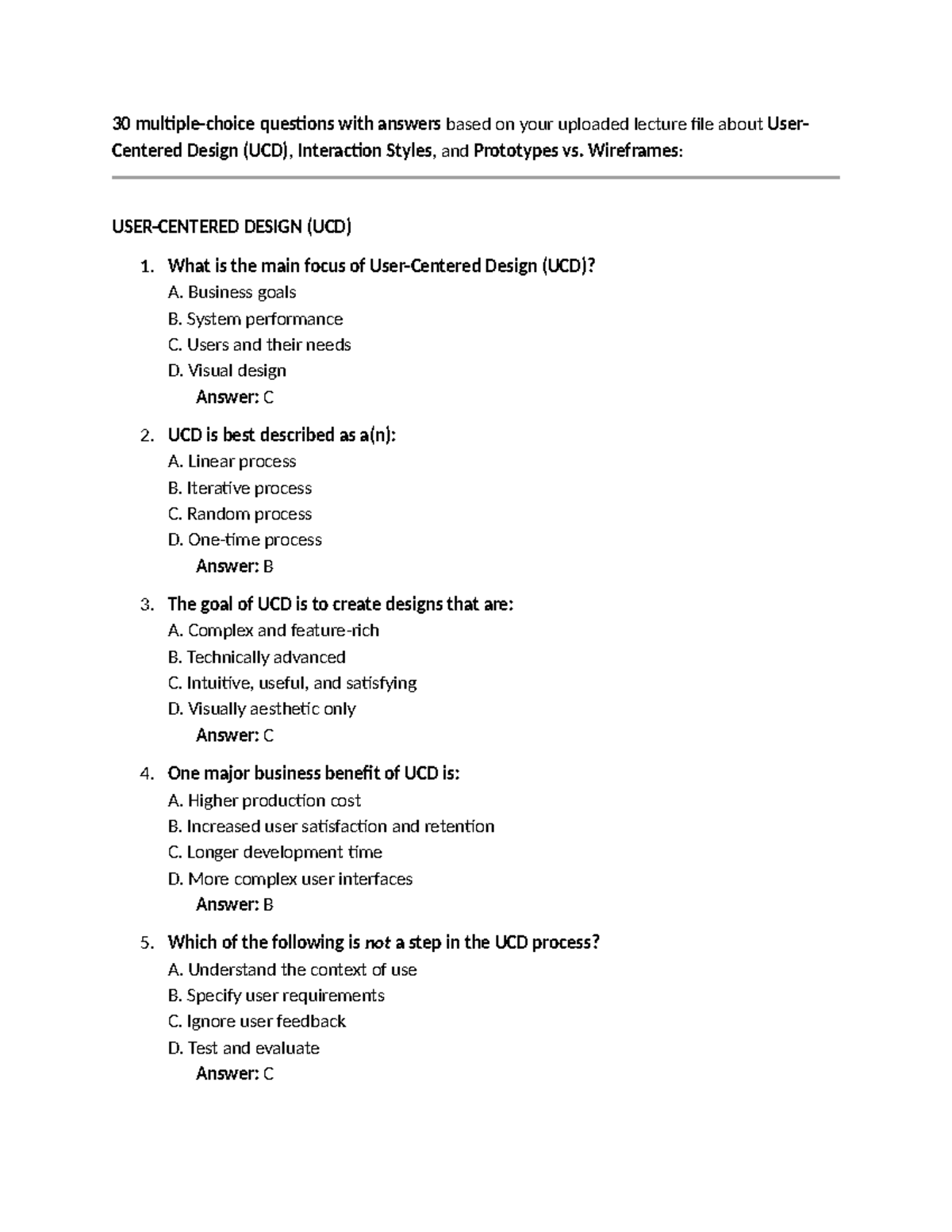30 MCQs with Answers on User-Centered Design (UCD) and Interaction ...