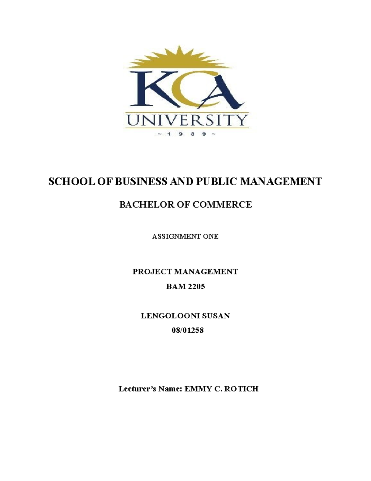 BAM 2205 Project Management Assignment One: Work Breakdown Structure ...