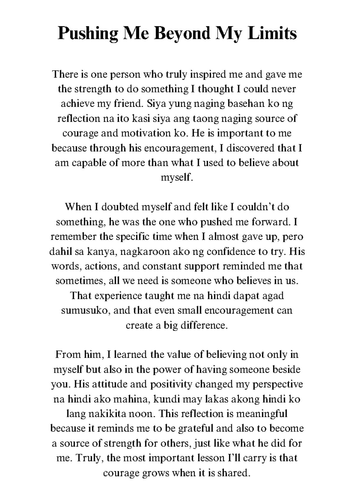 Reflection on Inspiration and Courage: A Personal Journey - Studocu