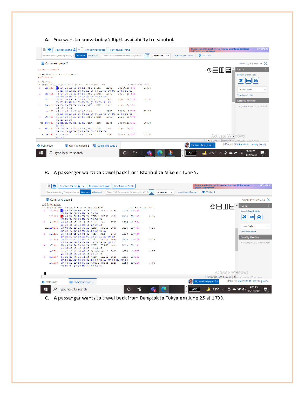 Amadeus Flight Availability Scenarios 01LE - Studocu