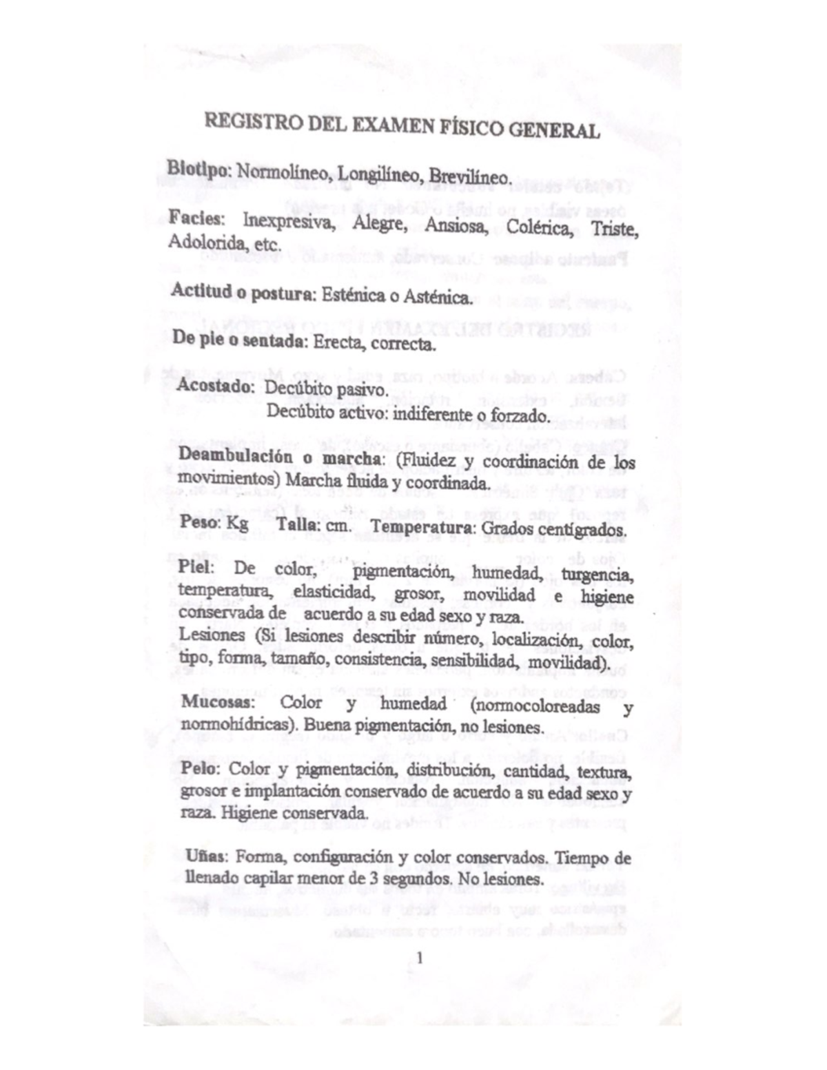 Registro DEL Examen FÍSICO General - REGISTRO DEL EXAMEN FÍSICO GENERAL ...