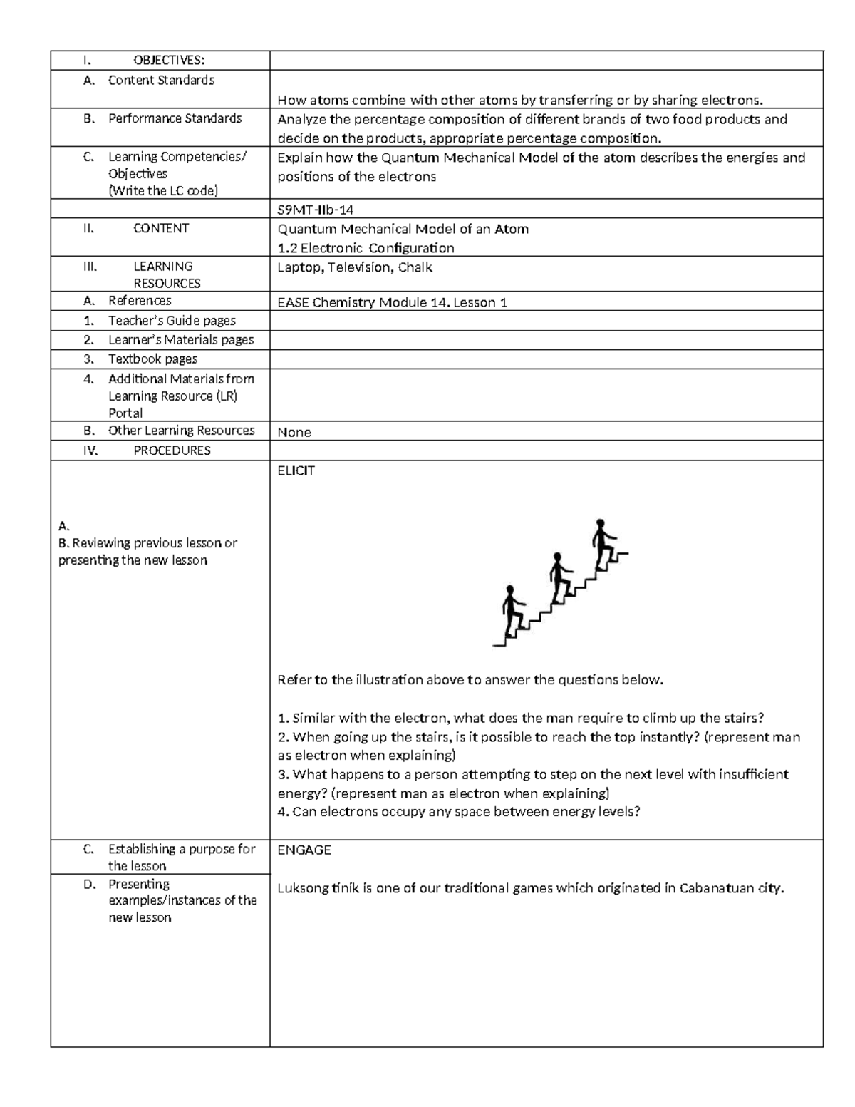 7Es Lesson Plan on Electronic Configuration (Chem 101) - Studocu