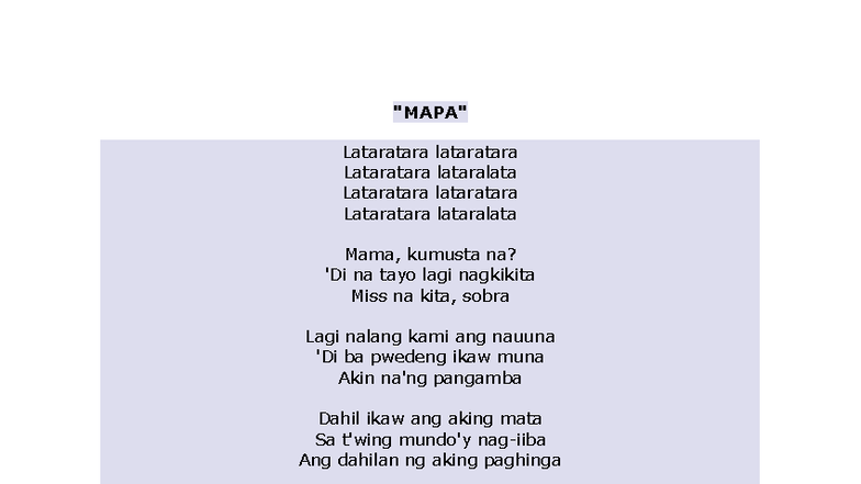 SB19 MAPA - Song Analysis and Reflection - Studocu