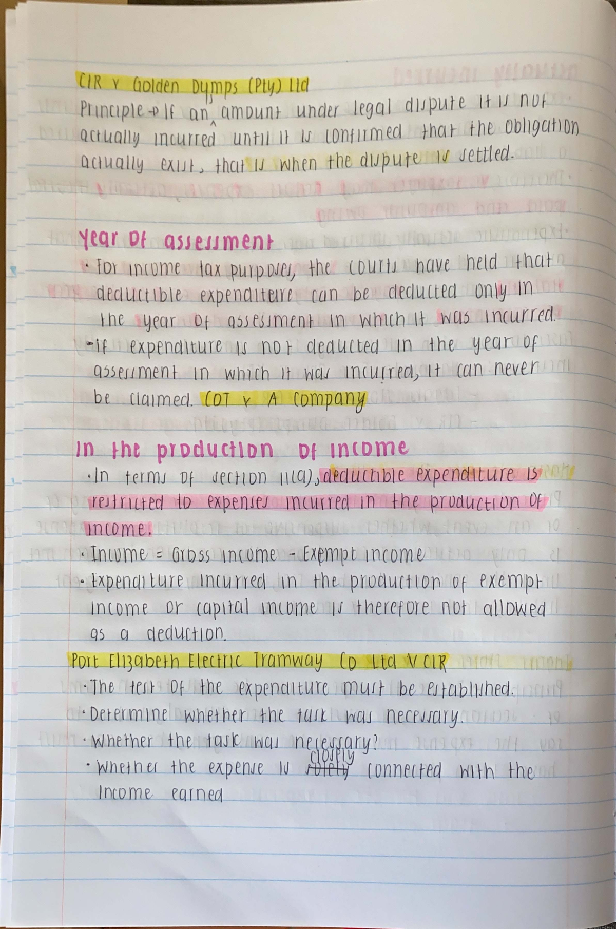 CIR Y Golden Dymps (Pty) Ltd: General Deduction Formula Analysis - Studocu