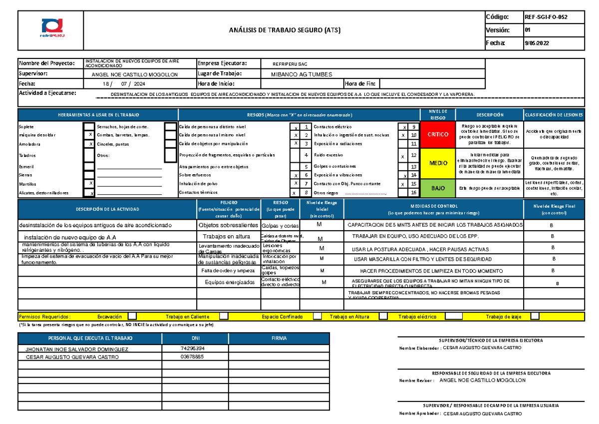 Formato ATS 2024: Guía para Llenar el Análisis de Trabajo Seguro - Studocu
