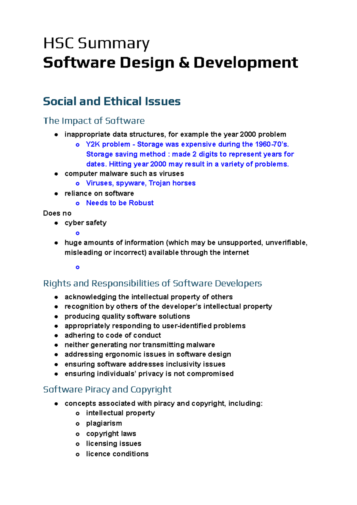 HSC - Software Design and Development: Ethical Impacts & Data ...