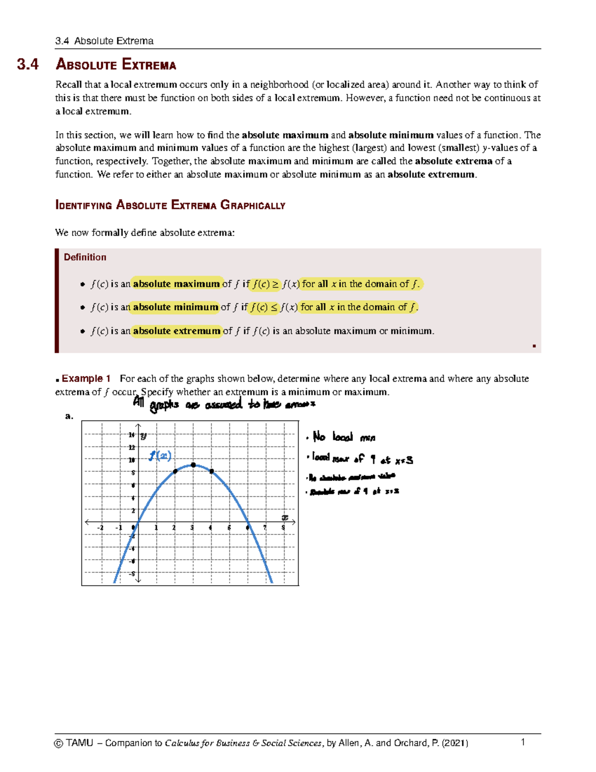 3.4 Notes - ####### 3 Absolute Extrema Recall that a local extremum ...