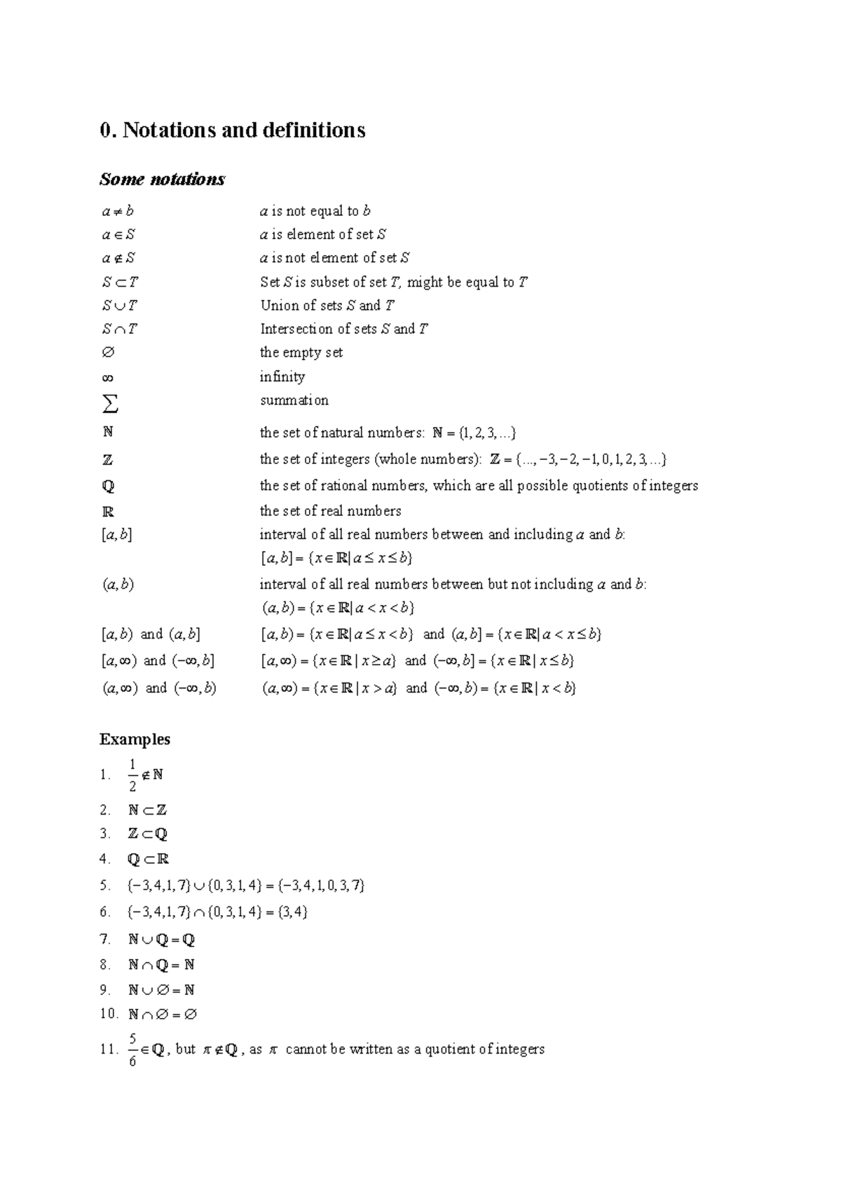 Mathematics Notations and Definitions Overview (MATH 101) - Studeersnel