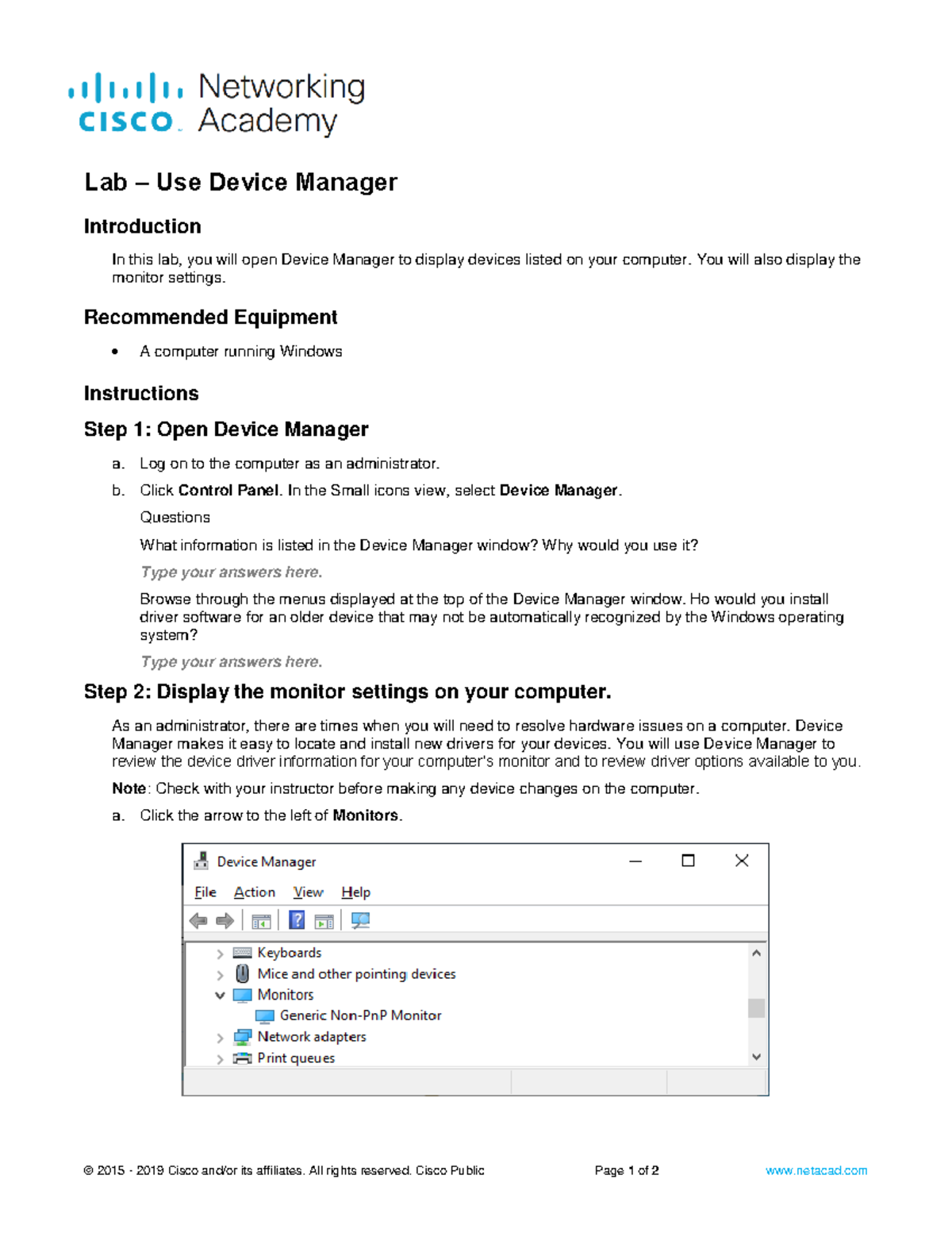 Lab 101: Intro to Device Manager & Monitor Settings - Studocu