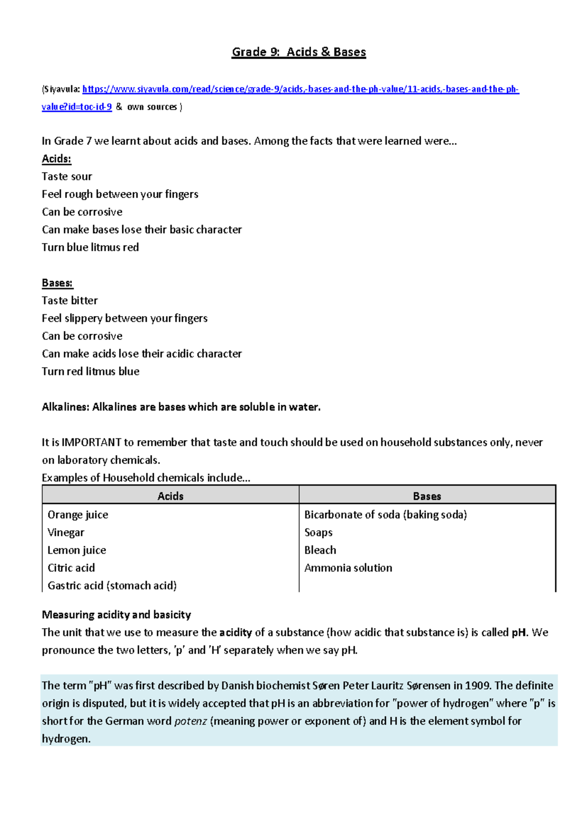 Grade 9 Science: Acids, Bases, and pH Scale Notes (AM) - Studocu