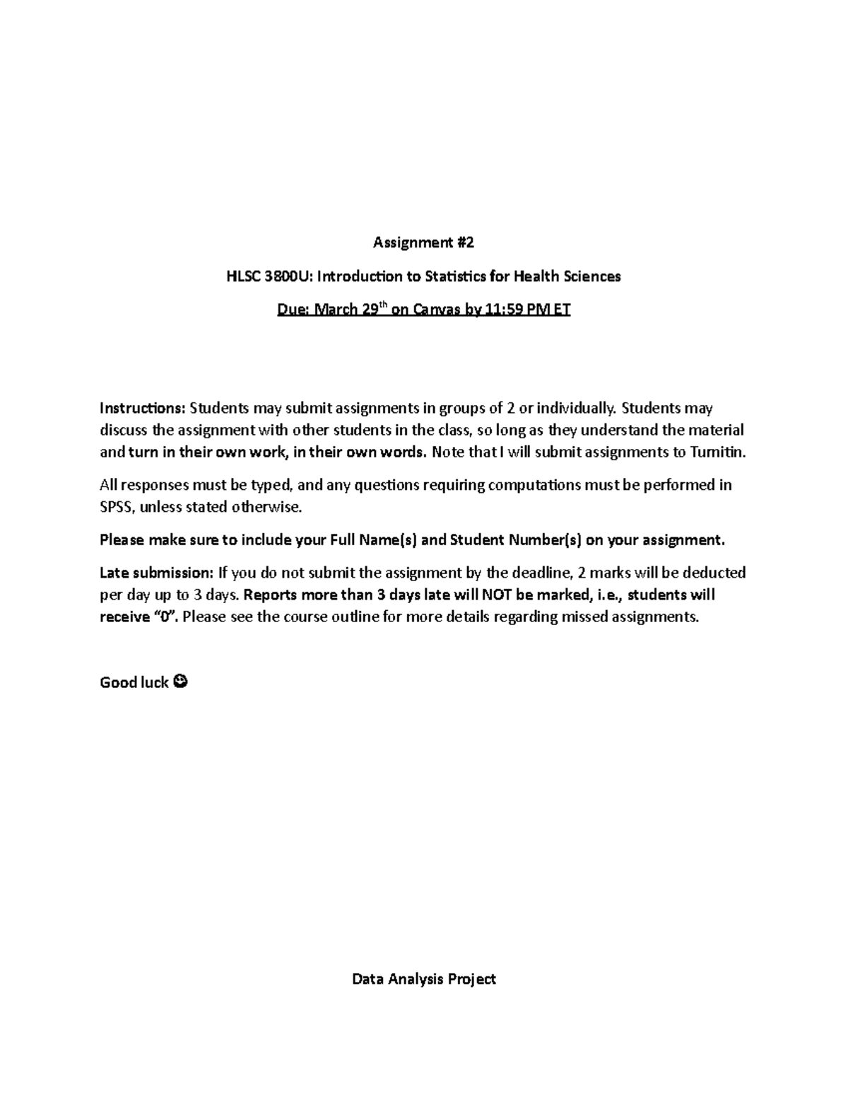 HLSC 3800U: Assignment #2 - Data Analysis Project on A1C and ...