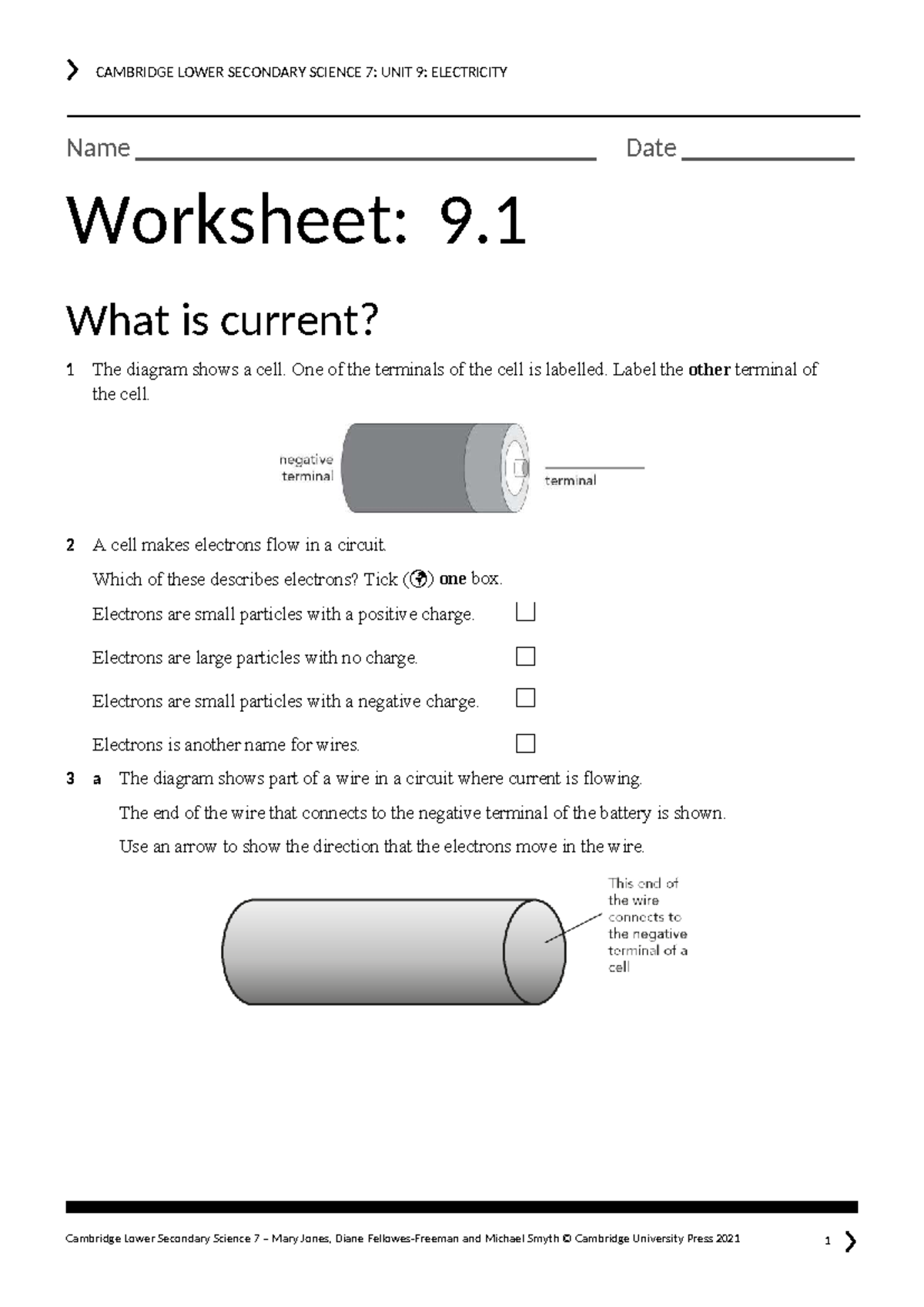 CAMBRIDGE LOWER SECONDARY SCIENCE 7: UNIT 9 WORKSHEET ON CURRENT - Studocu