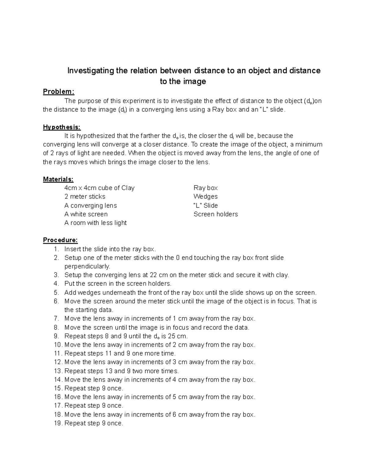 Physics Lab: Distance to Object vs. Distance to Image (PHYS101) - Studocu