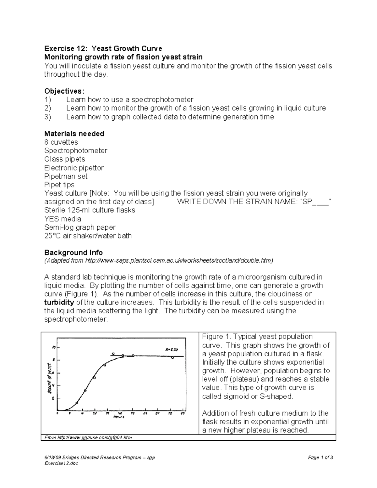 Exercise 12: Monitoring Fission Yeast Growth Curve Analysis - Studocu