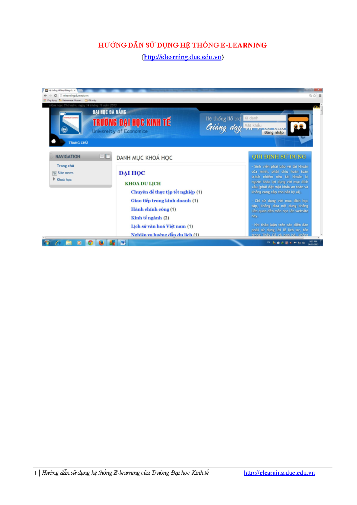 Hướng dẫn Sử Dụng Hệ Thống E-Learning (elearning.due.edu) - Studocu