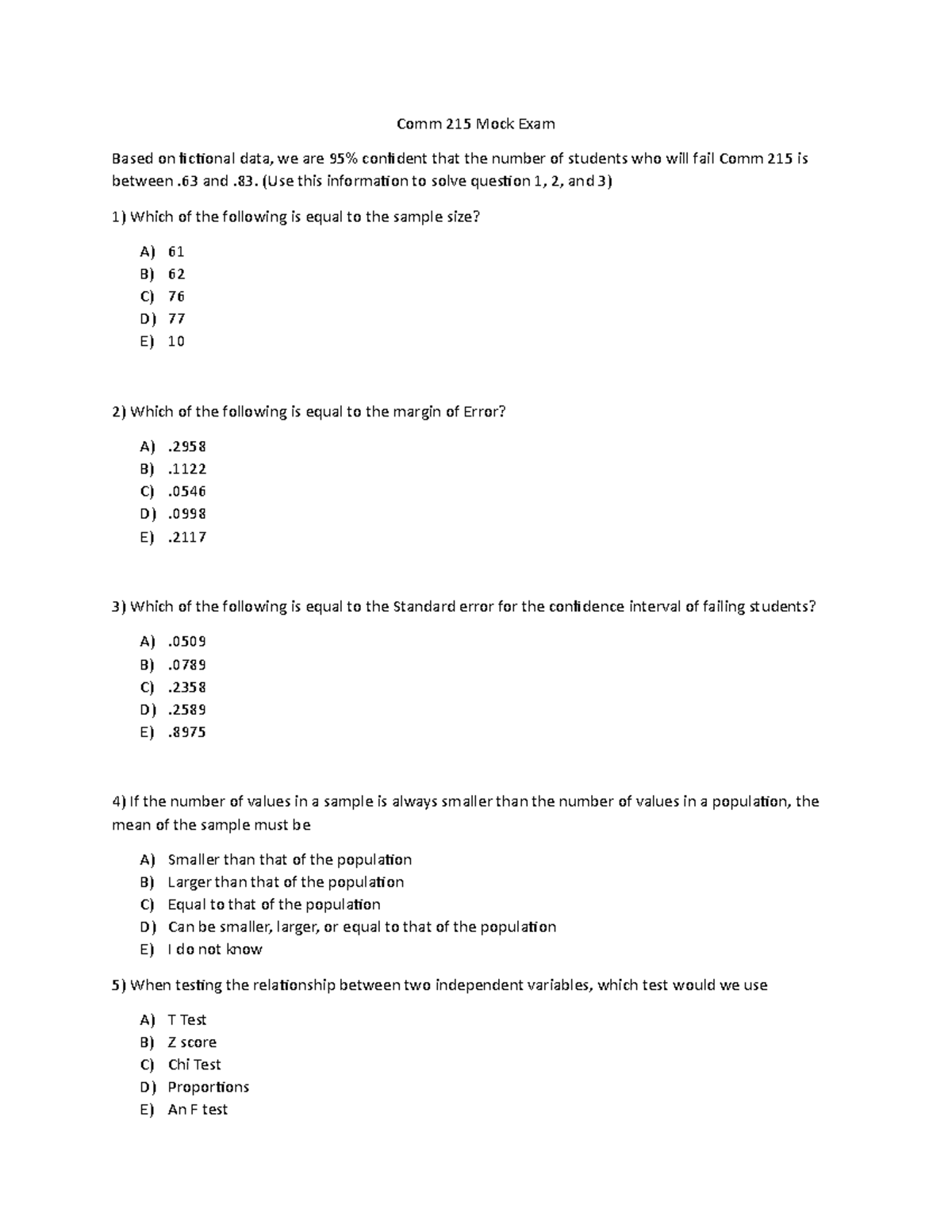 Comm 215 Mock Final Exam Study Guide & Solutions 2019 - Studocu