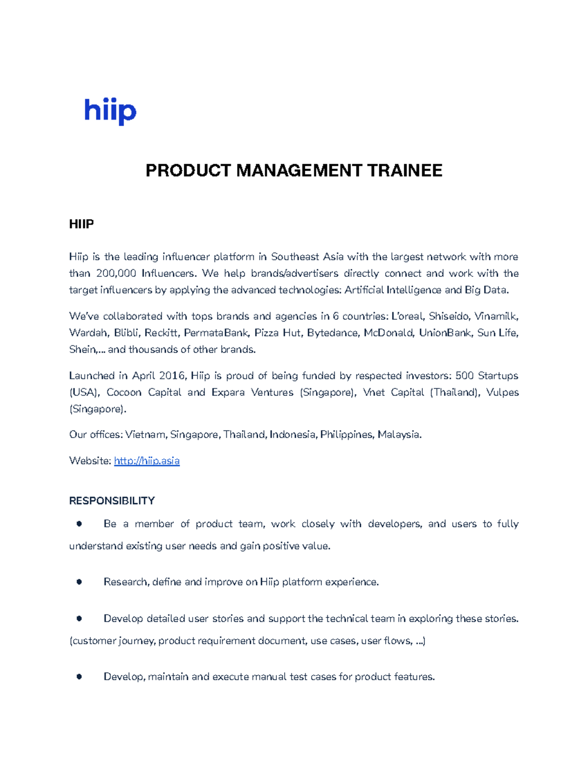 sample JD for Business Analysis Role - PRODUCT MANAGEMENT TRAINEE HIIP ...