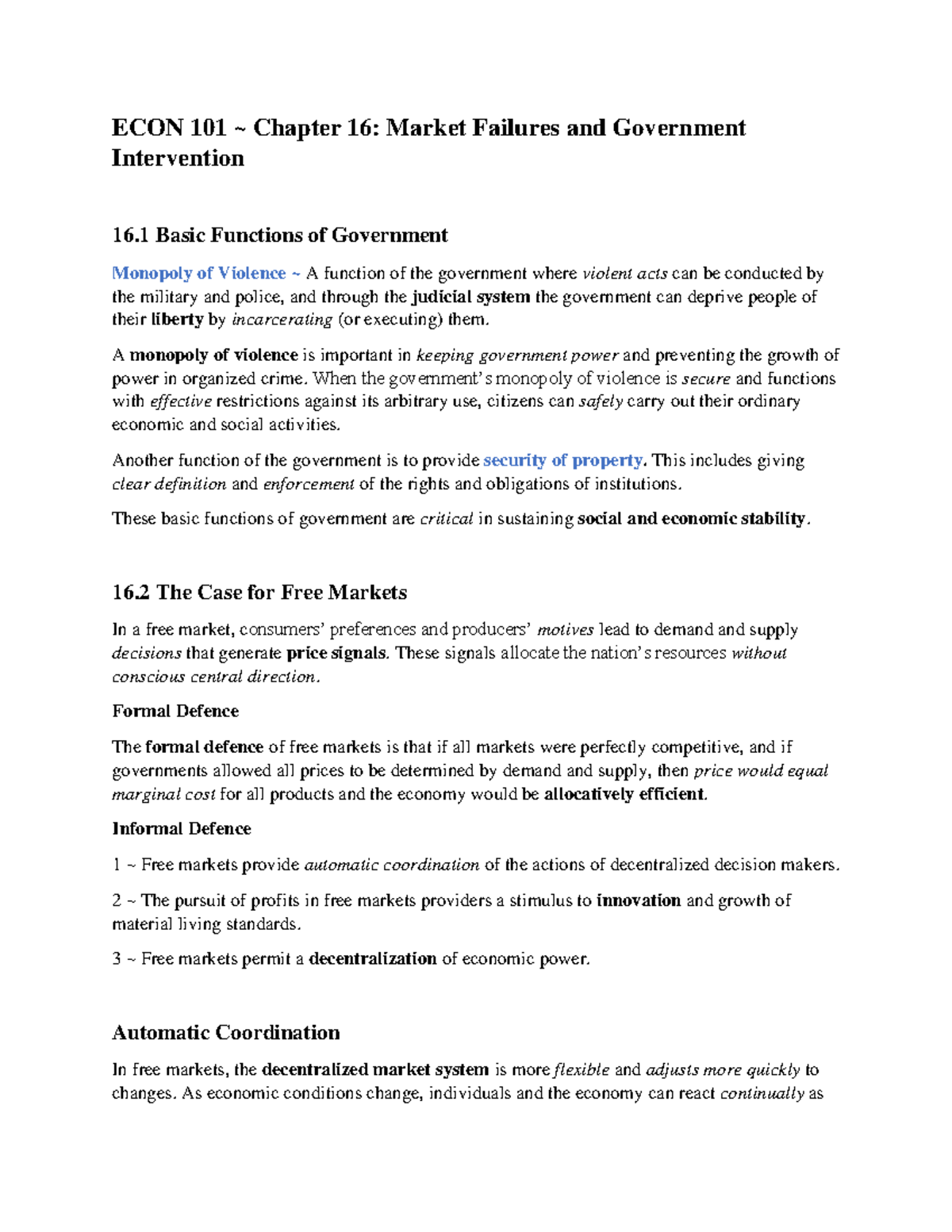ECON101 - Chapter 16: Government Roles in Market Failures - Studocu
