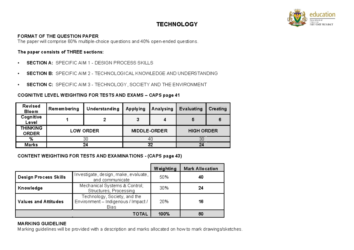 Technology Gr 8 & 9 Assessment Framework - June 2024 Overview - Studocu