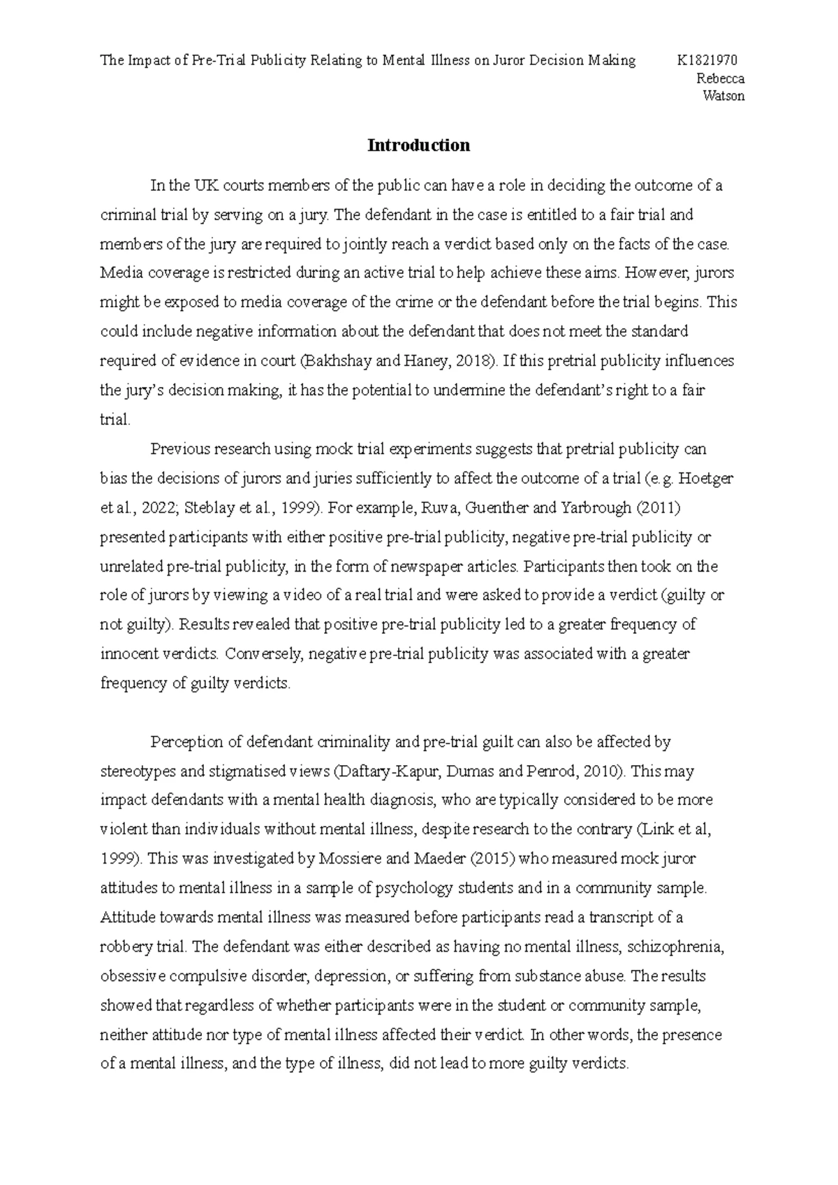 TMA 04 Psychology - Impact of Pretrial Publicity on Jury Decisions ...