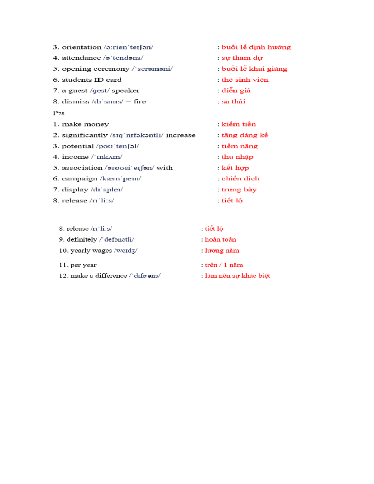 English Vocabulary Notes: Orientation, Attendance, and More - Studocu