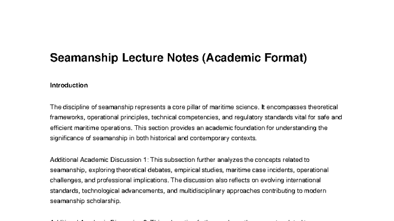 Seamanship Lecture Notes: Core Concepts and Regulatory Framework - Studocu