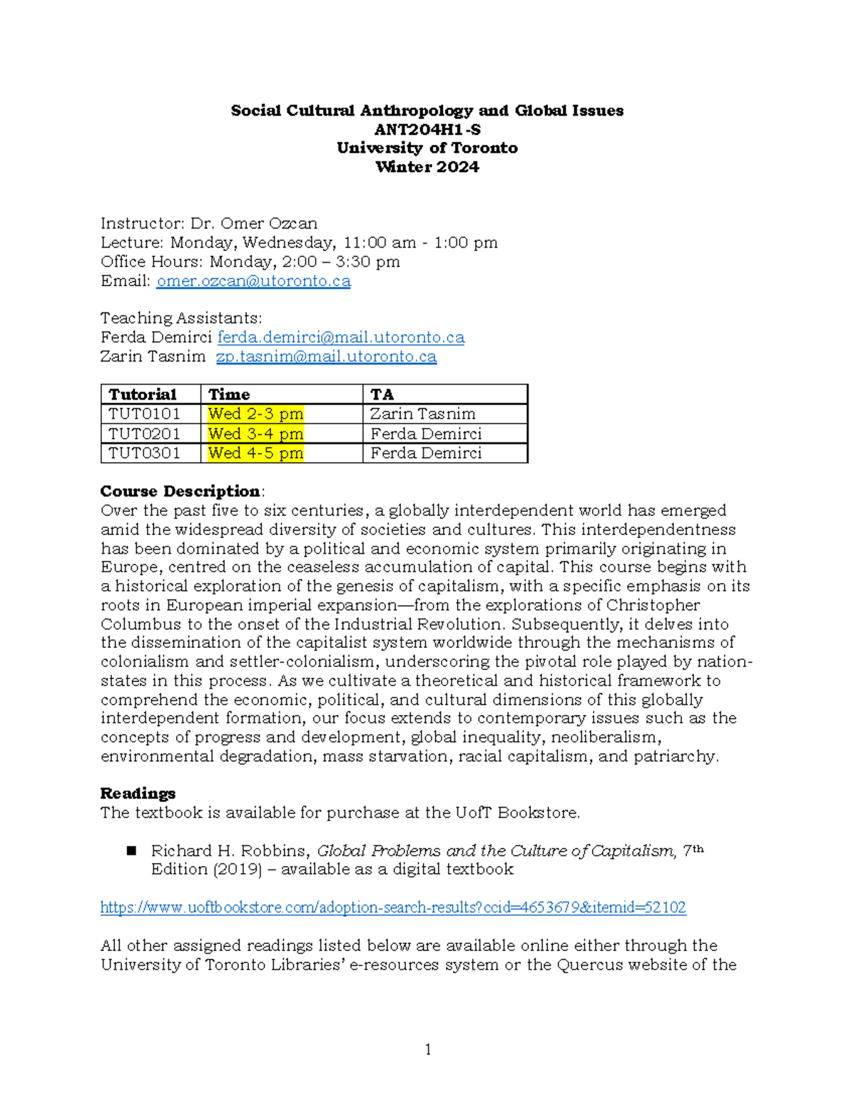 ANT204H Syllabus: Social Cultural Anthropology (Winter 2024) - Studocu